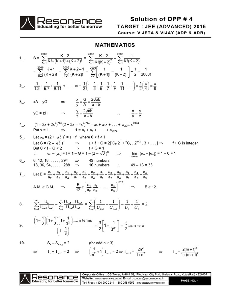 Maths DPP Solution | PDF