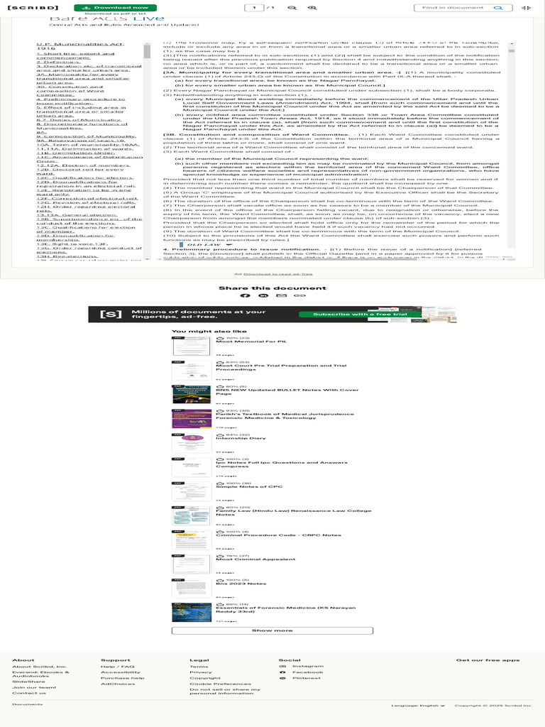 U.P. Municipalities Act, 1916 PDF Social Institutions Social Science | PDF