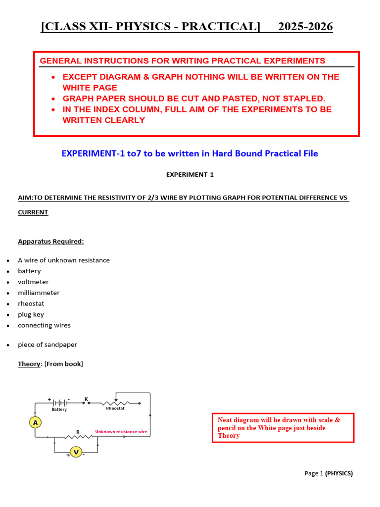 Xii Physics Practical 2025 26 - HHW | PDF | P–N Junction | Diode