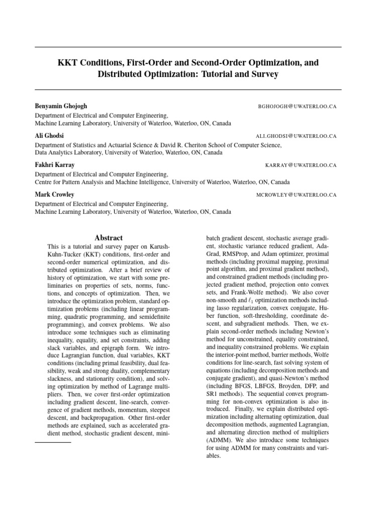 KKT Conditions, First-Order and Second-Order Optimization, and Distributed Optimization ...