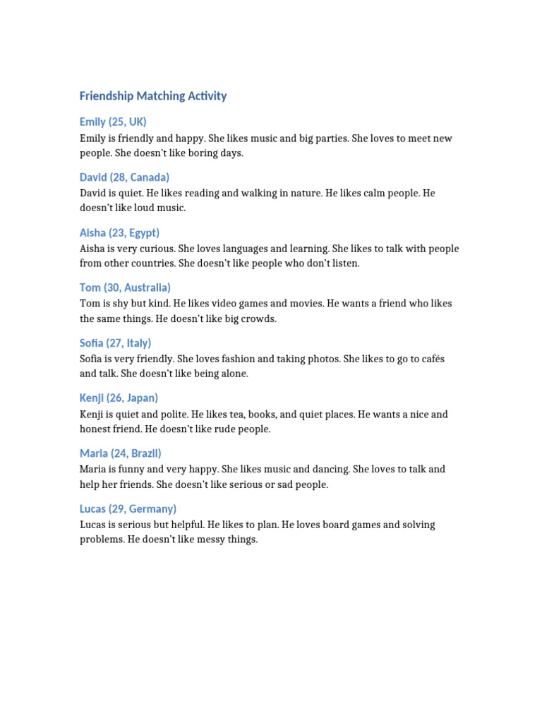 Friendship Matching Cards | PDF