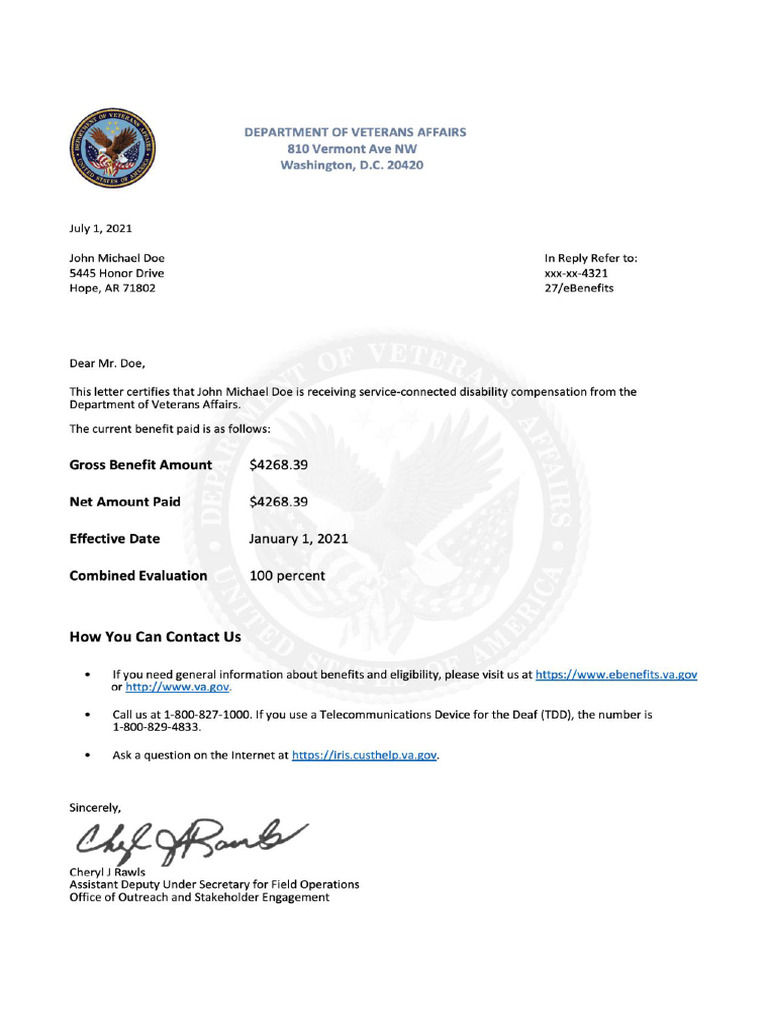 VA Benefit Letter2 | PDF