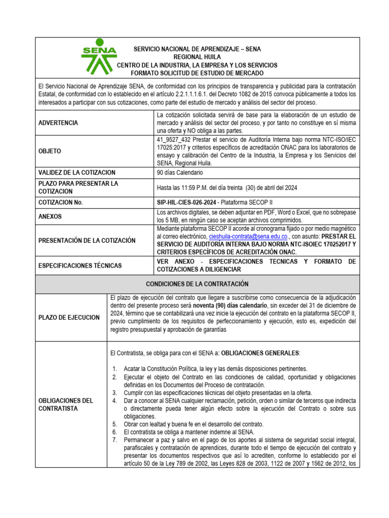Estudio de Mercado - Prestar El Servicio de Auditoria Interna Bajo Norma Ntc-Isoiec 170252017 ...