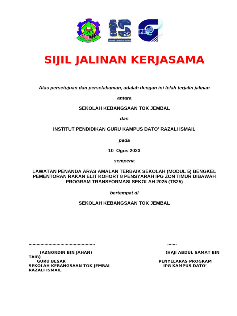 SIJIL JALINAN DGN IPGKDRI TS25 | PDF