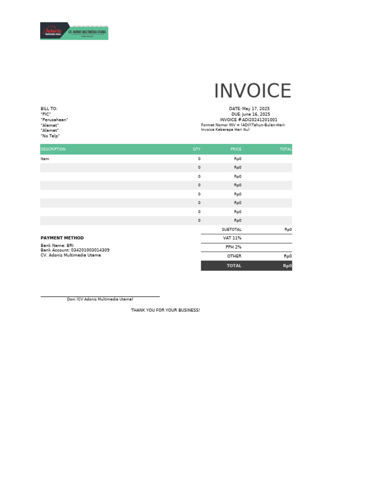 Taxed Invoice Template | PDF