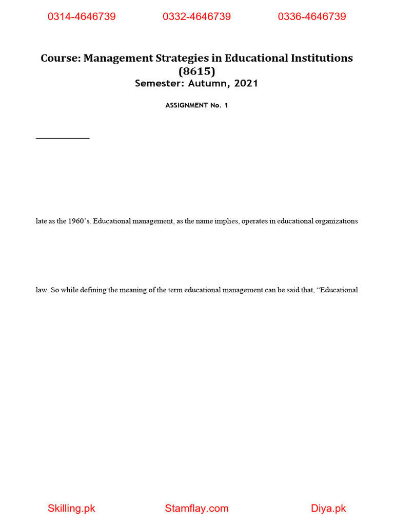 Course: Management Strategies in Educational Institutions (8615) | PDF | Strategic Management ...