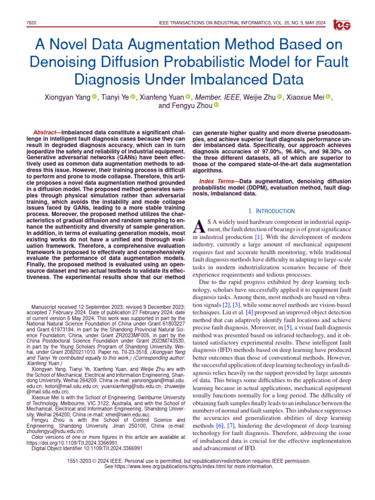 A Novel Data Augmentation Method Based on Denoising Diffusion Probabilistic Model for Fault ...