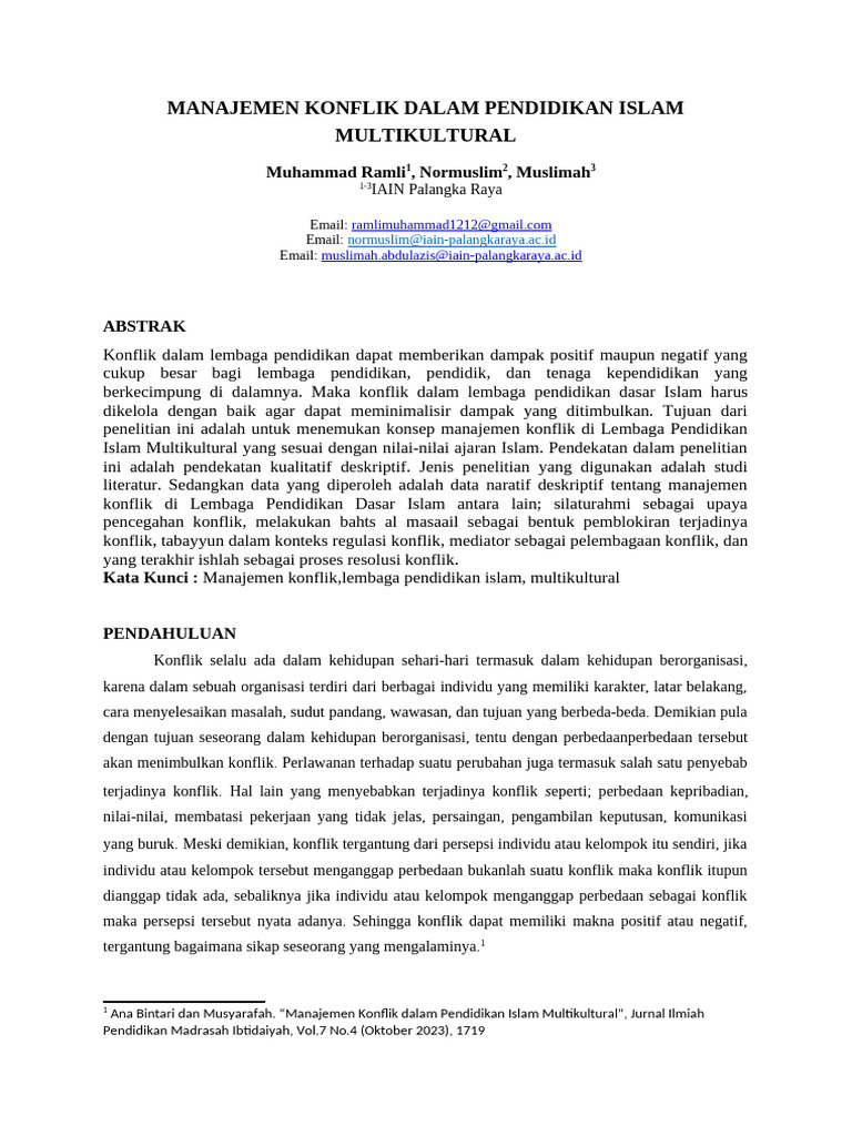 Manajemen Konflik Dalam Pendidikan Islam Multikultural - Muhammad ...
