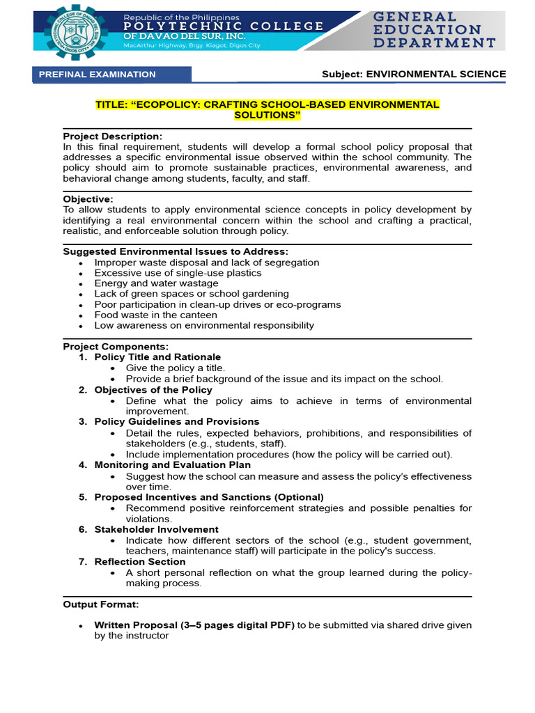 School Environmental Policy Proposal | PDF | Policy