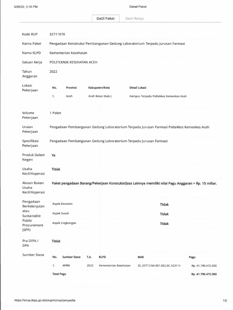 Rup Konstruksi Lab Farmasi | PDF