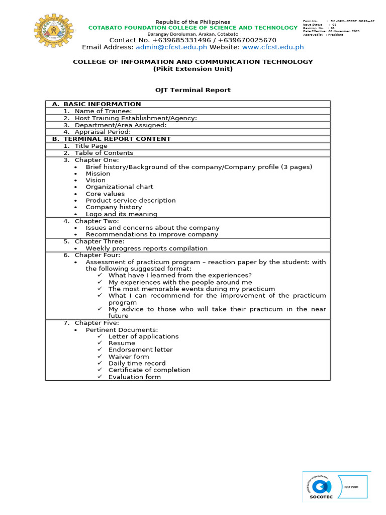 OJT Terminal Report Guidelines | PDF