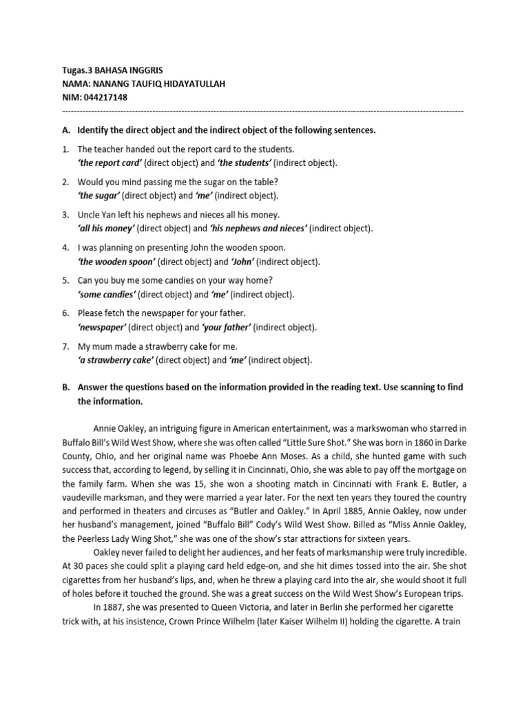 Direct and Indirect Objects in English | PDF | Wild West Shows