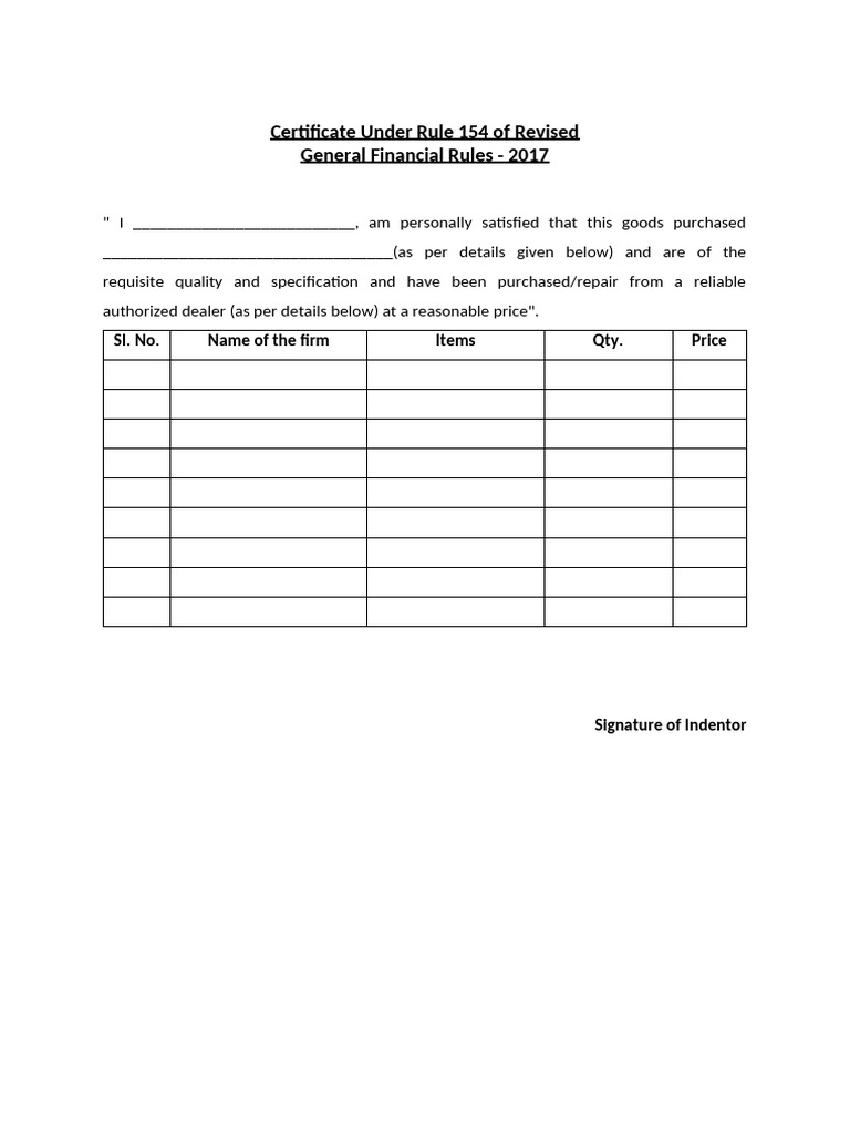 GFR Rule 154 Certificate Form | PDF