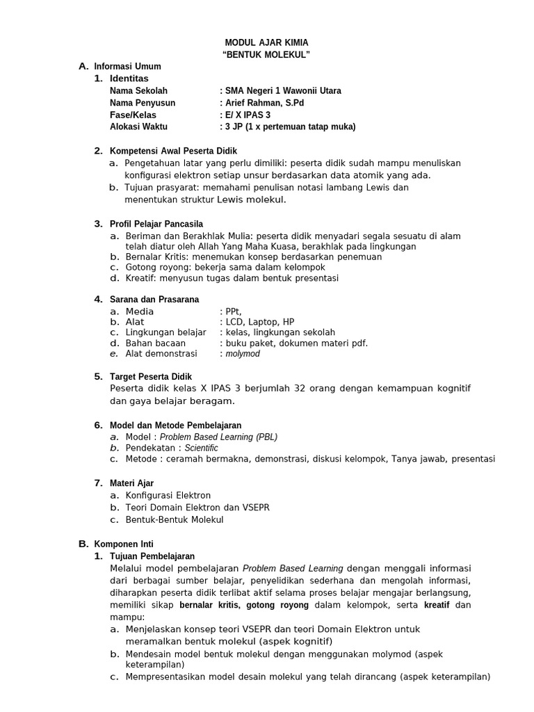 Modul Ajar Bentuk Molekul | PDF
