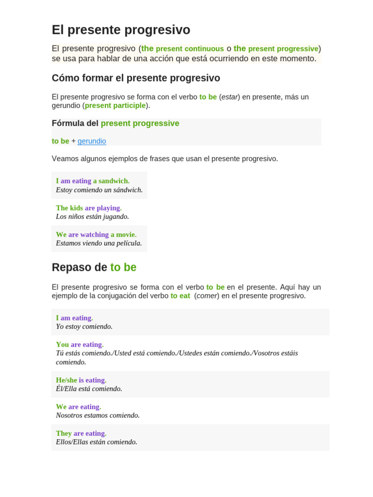 El Presente Progresivo | PDF | Verbo | Tipología Lingüística