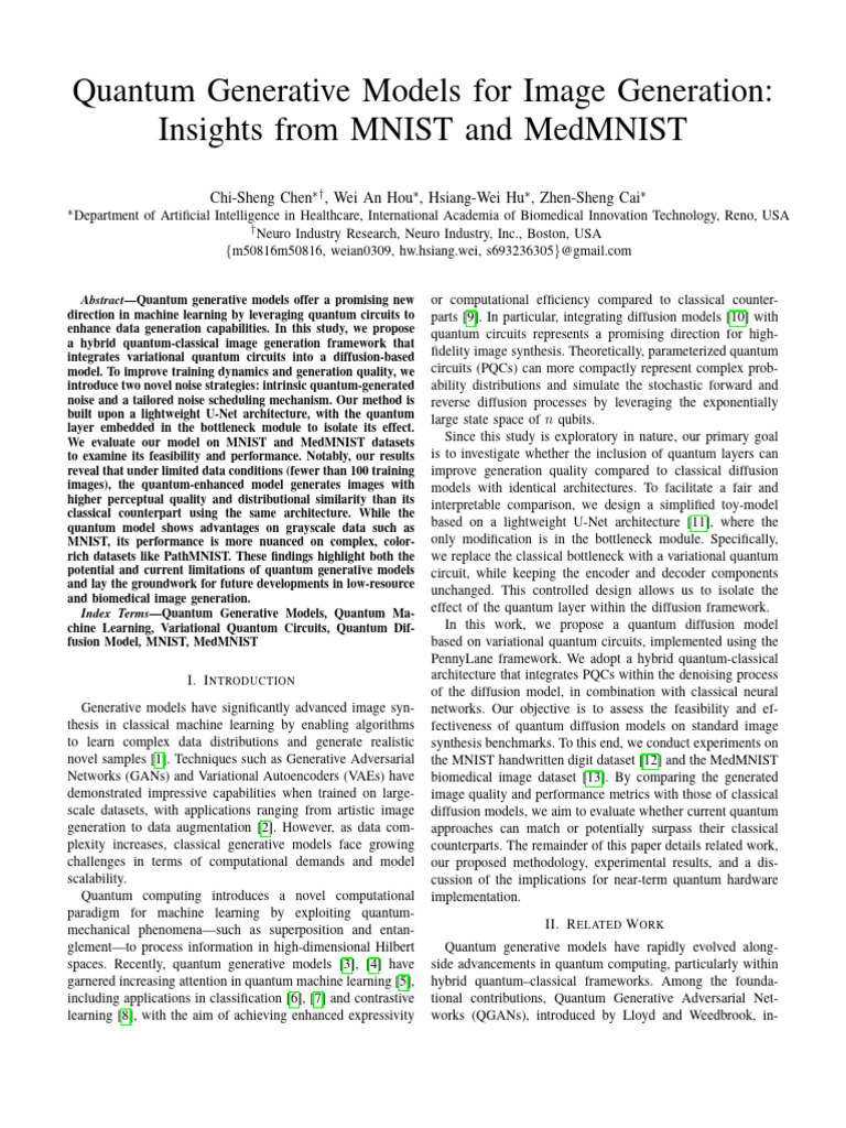 Quantum Generative Models For Image Generation - Insights From MNIST and MedMNIST | PDF | Mean ...