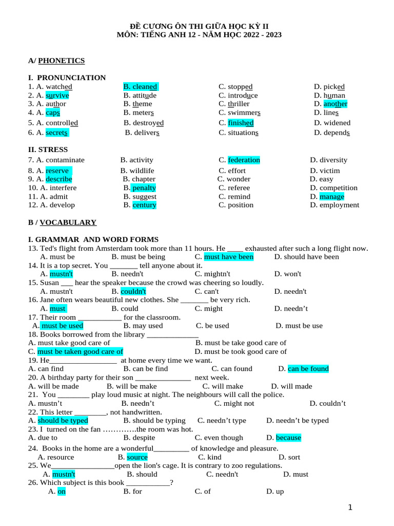 De Cuong 12 Gi A Hkii 2023 | PDF | Infection
