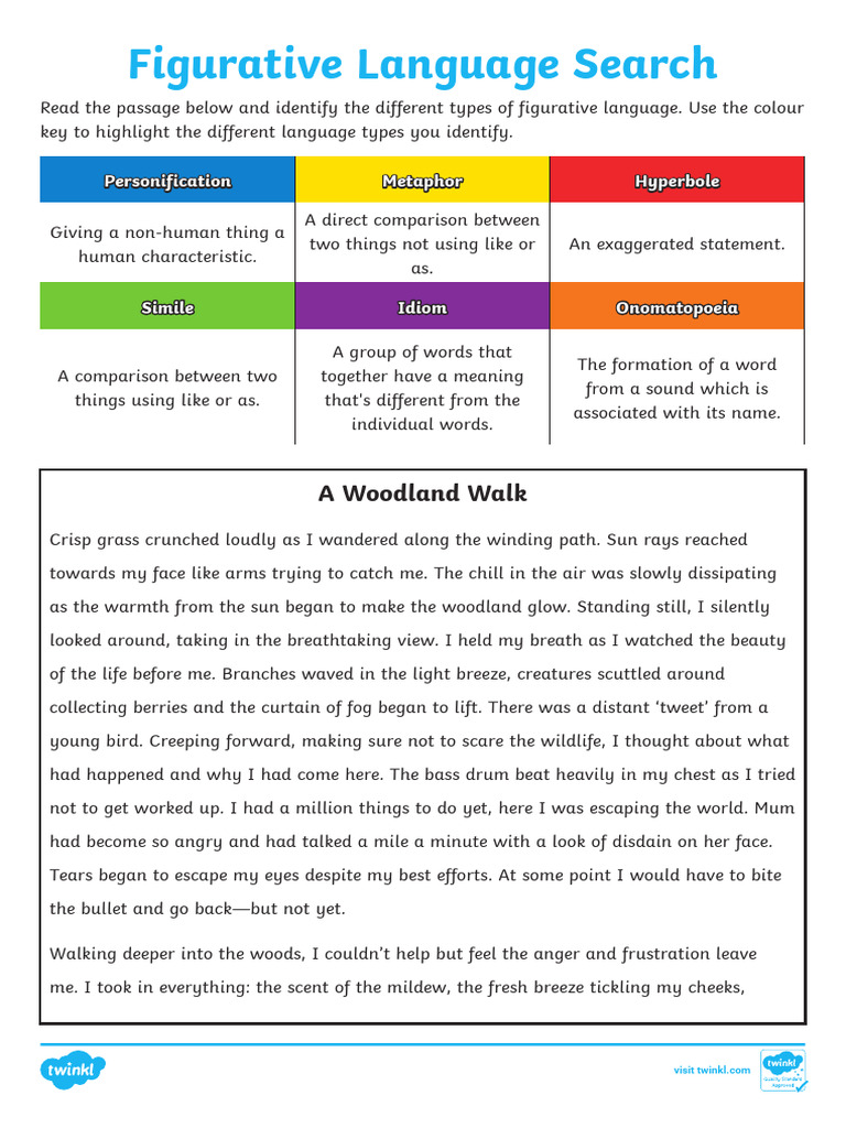 Figurative Language Search Activity Sheet - Ver - 3 | PDF