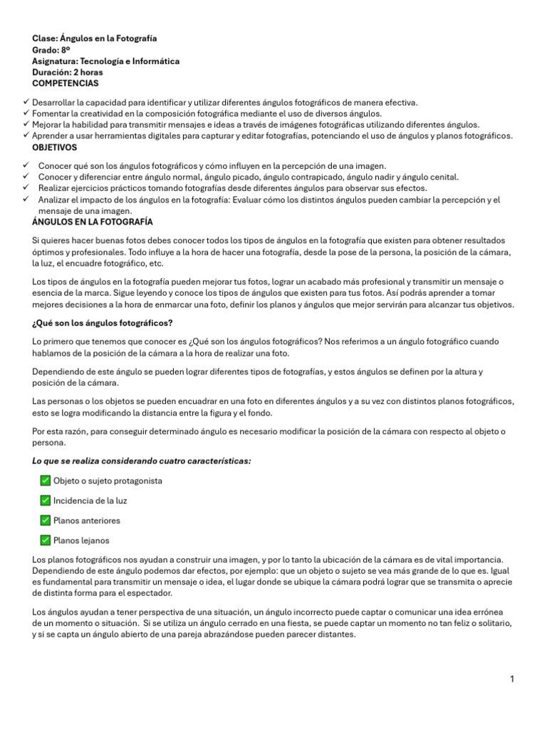 Tipos de Ángulos en Fotografía | PDF | Cámara | Perspectiva (Gráfica)