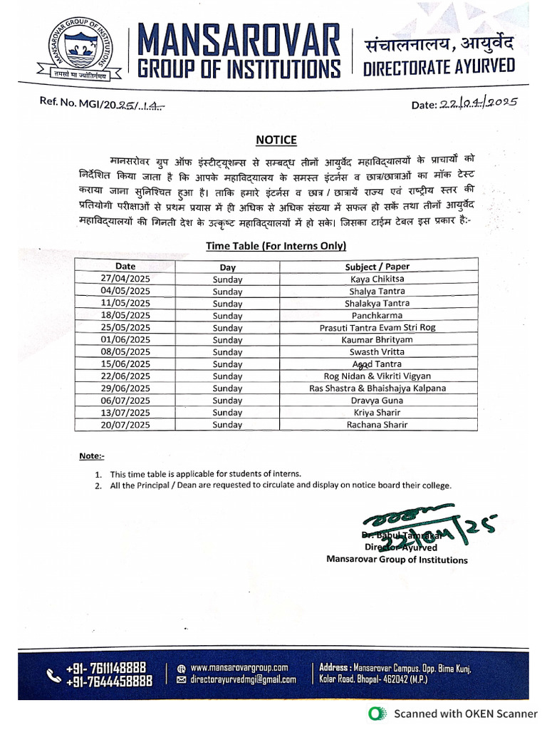 Interns Time Table | PDF