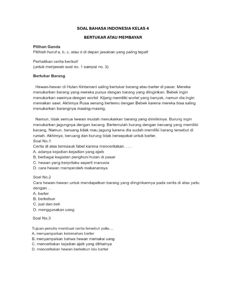 Soal Bindo Kelas 4 Bab 5 | PDF