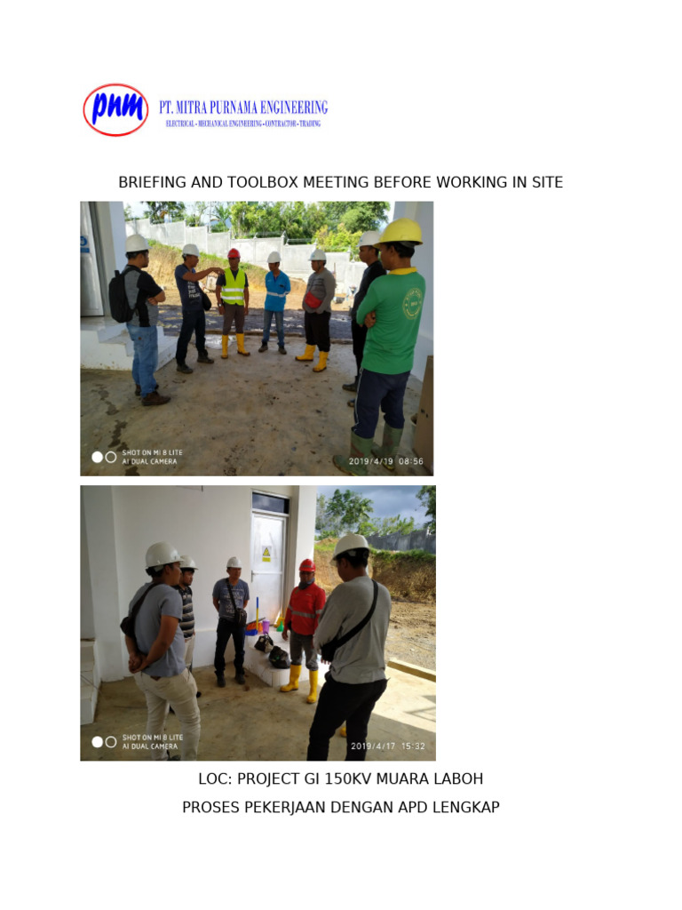 Briefing and Toolbox Meeting Before Working in Site | PDF