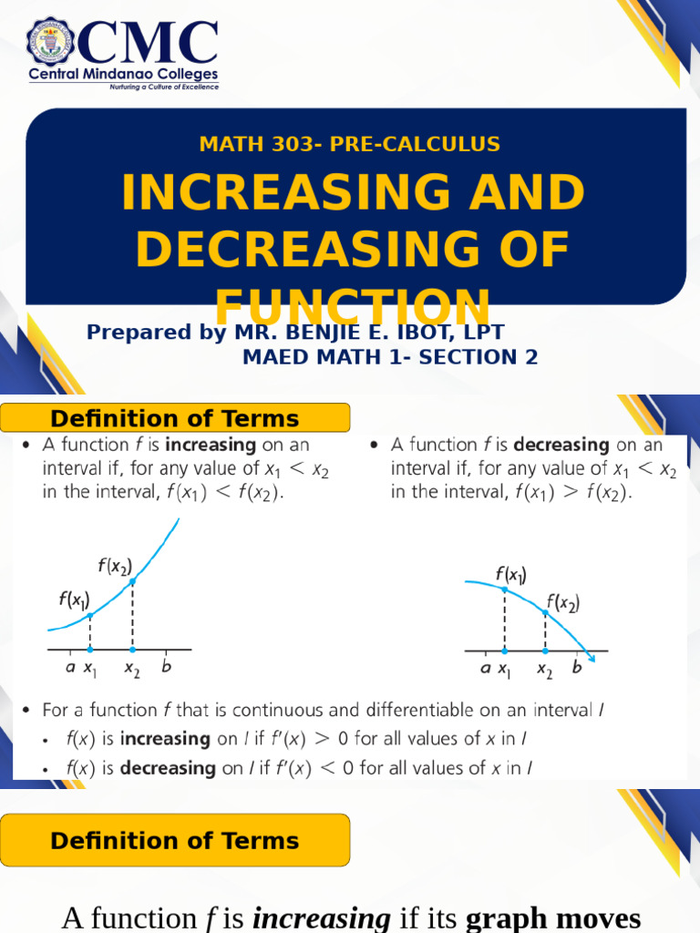 MATH 303 - Increasing and Decreasing of Function | PDF