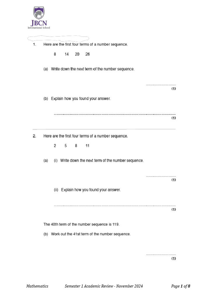 Gr6_Maths_Sequences Revision Worksheet Grade 6 | PDF