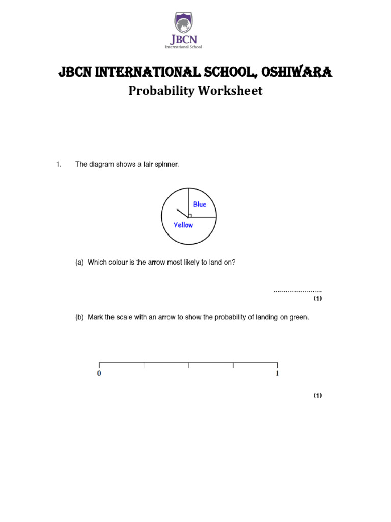 Gr6 Maths Probability Worksheet Additional | PDF