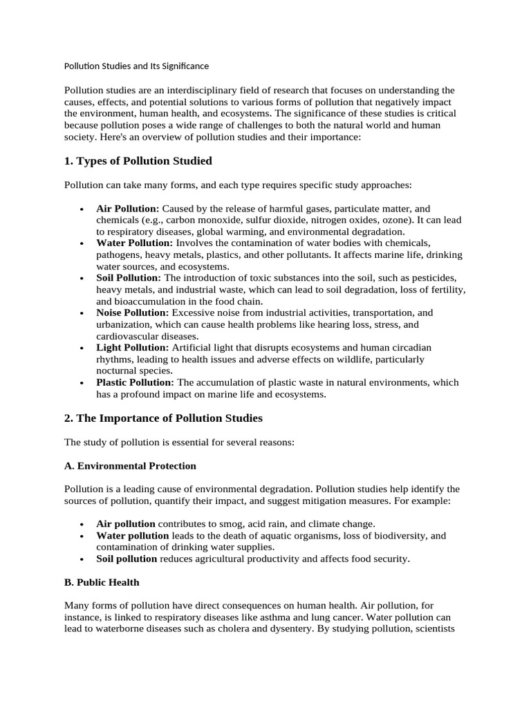 Pollution Studies and Its Significance | PDF | Pollution | Air Pollution