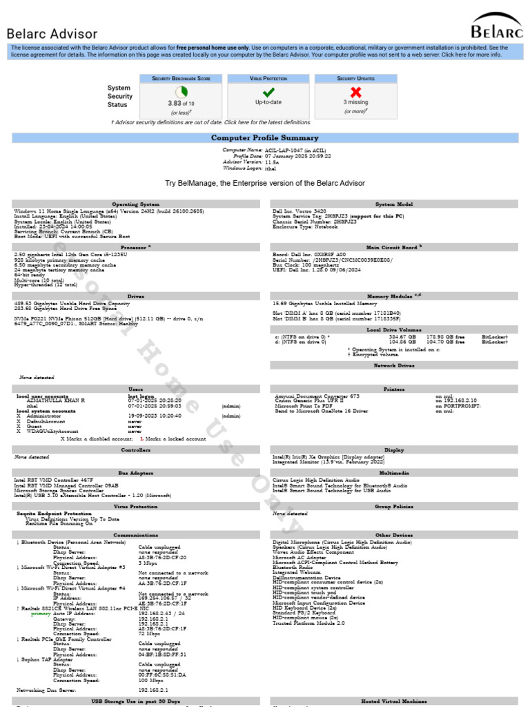 Belarc Advisor - Computer Profile | PDF | Microsoft Windows | Computer Network