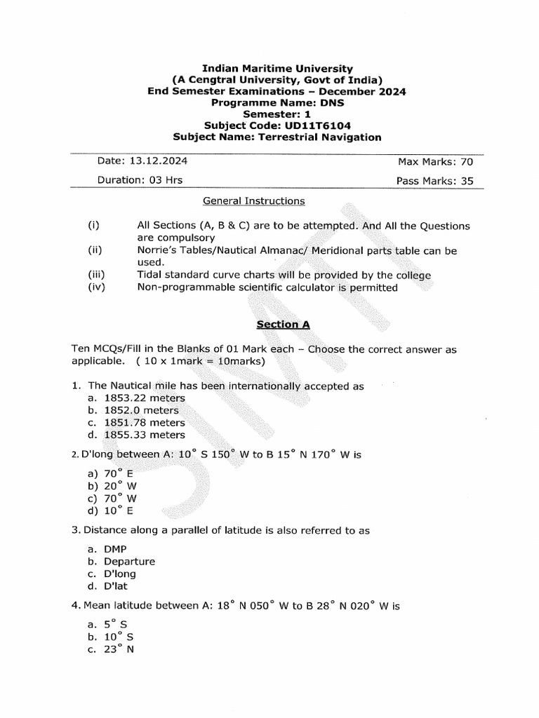 Terrestrial Navigation 13-12-2024 | PDF