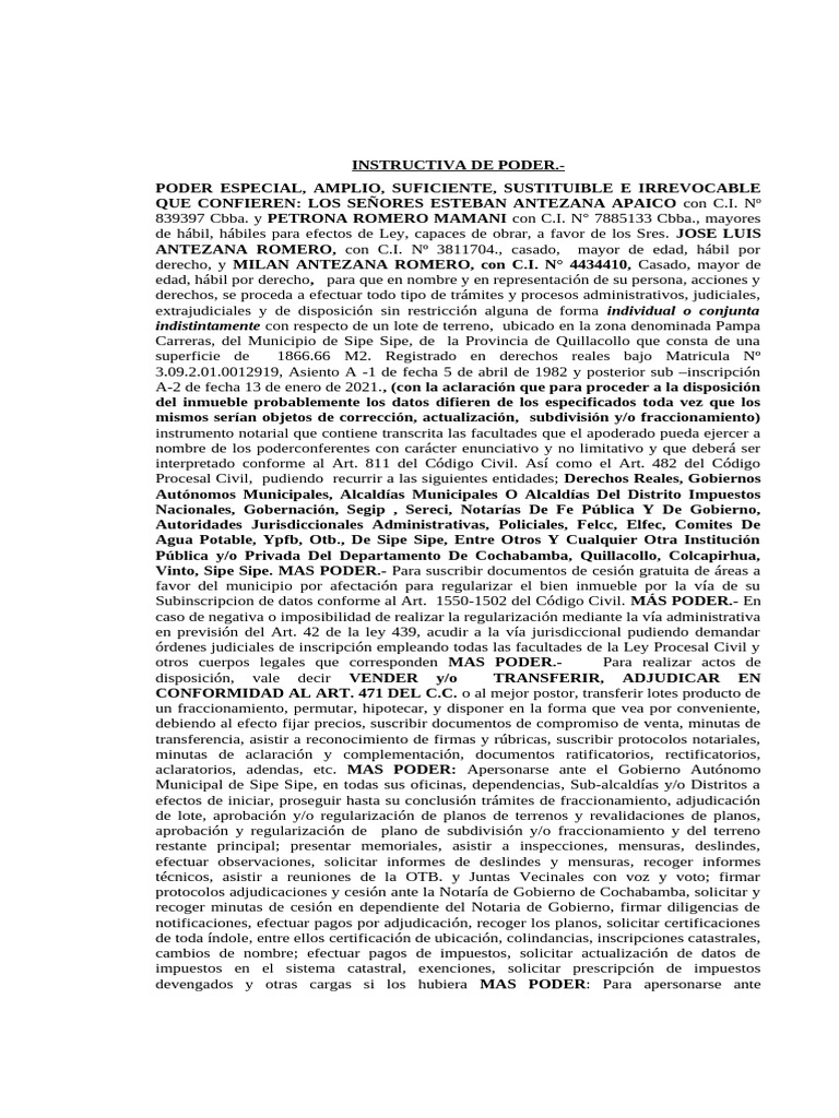 Poder Esteban Antezana y Petronal - 012308 | PDF | Ley procesal ...