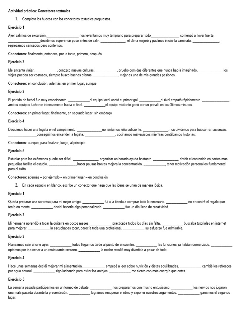 Actividad Práctica Conectores Textuales | PDF