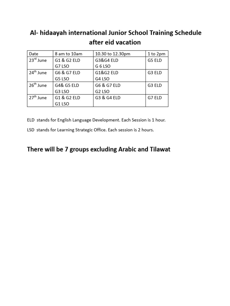 Junior School Training Schedule | PDF