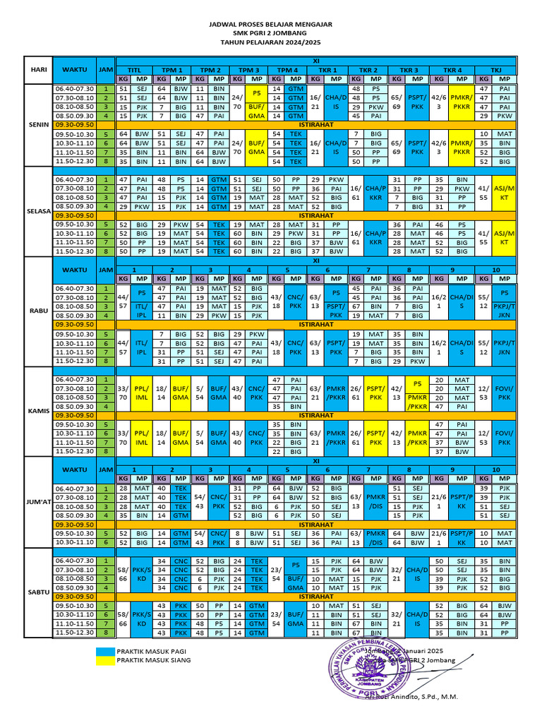 Jadwal Kelas Xi 2024-2025 | PDF