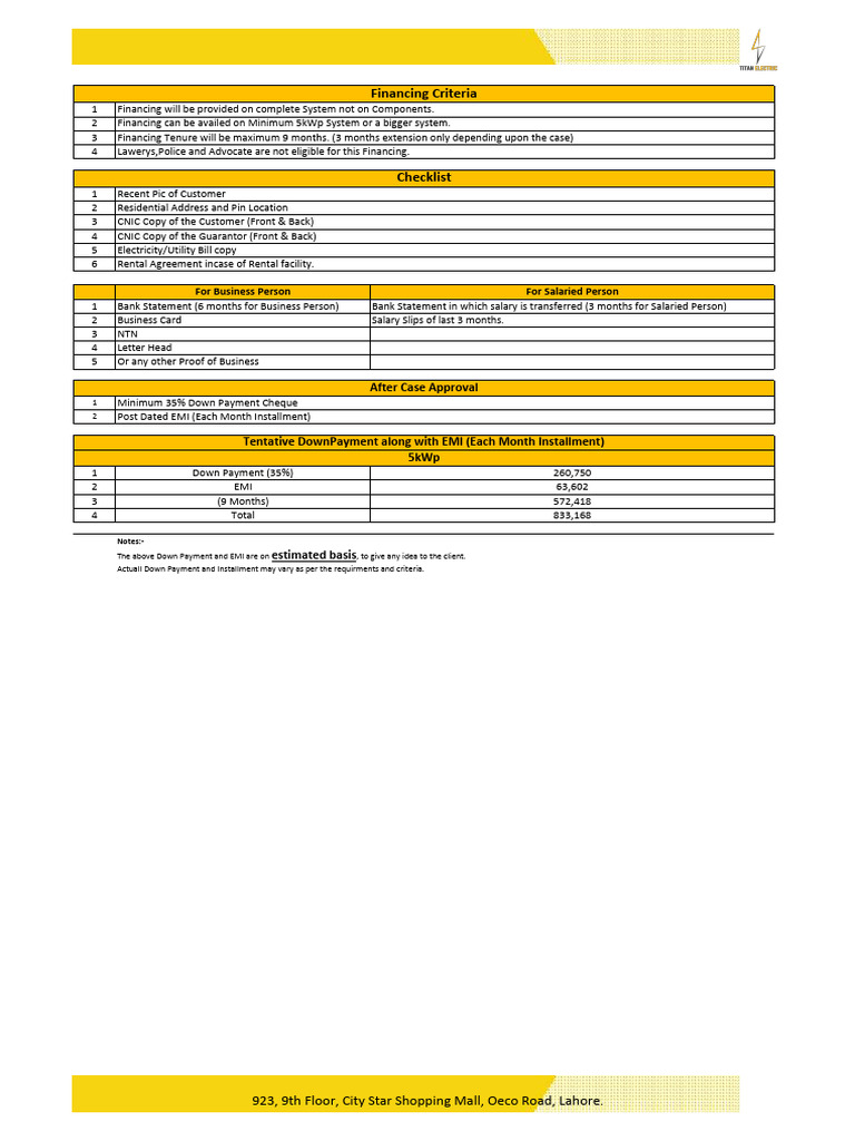 Checklist of Solar Financing 5kWp | PDF