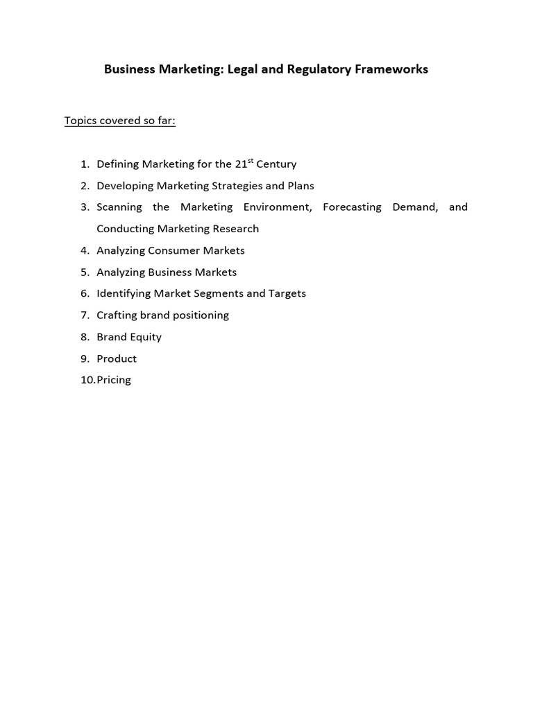 Business Marketing - Topics List | PDF