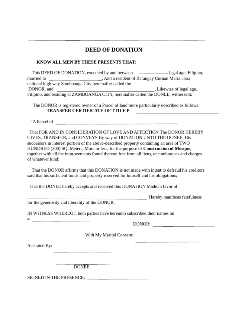Deed of Donation for Mosque Construction | PDF