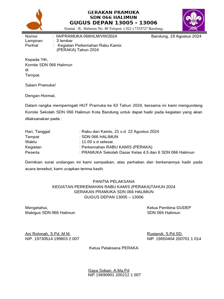SURAT Undangan PERAKA KOMITE 2024 | PDF