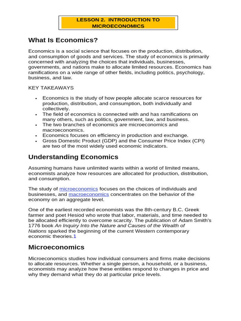 Lsesson 2 Intro To Microeconomics | PDF | Economics | Macroeconomics