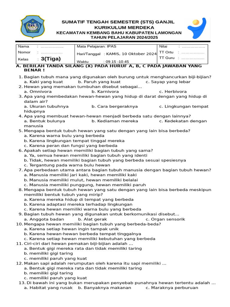 STS IPAS Kelas 3 Semester 1 | PDF