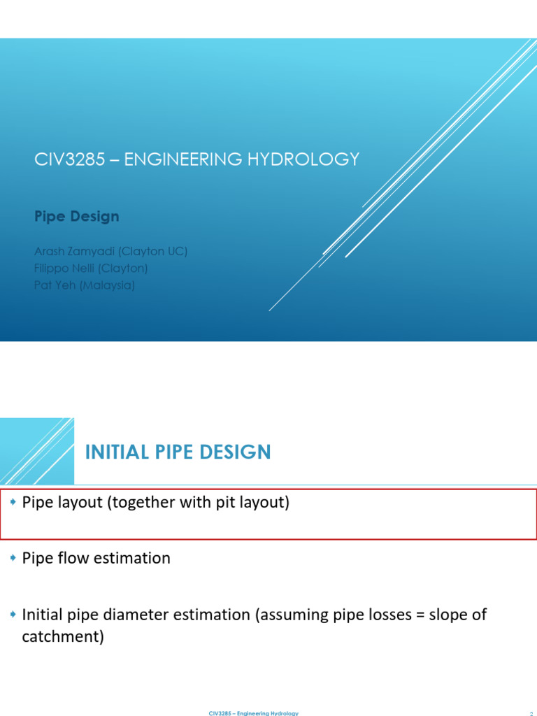 Pipe Design and Flow Estimation Guide | PDF | Pipe (Fluid Conveyance ...
