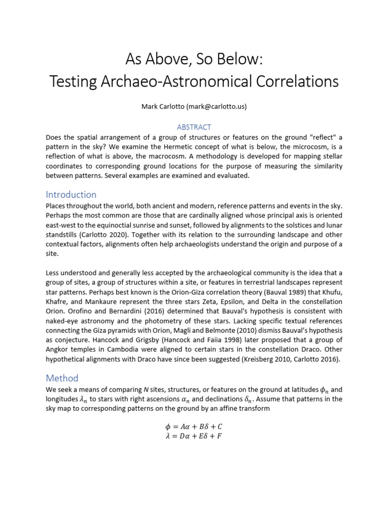 As Above So Below Testing Archaeo Astron | PDF | Stars | Astronomy