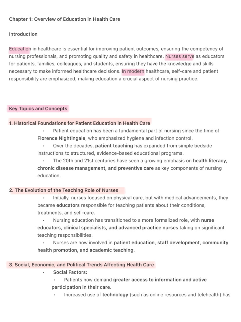 Chapter 1 - Overview of Education in Health Care | PDF | Nursing ...