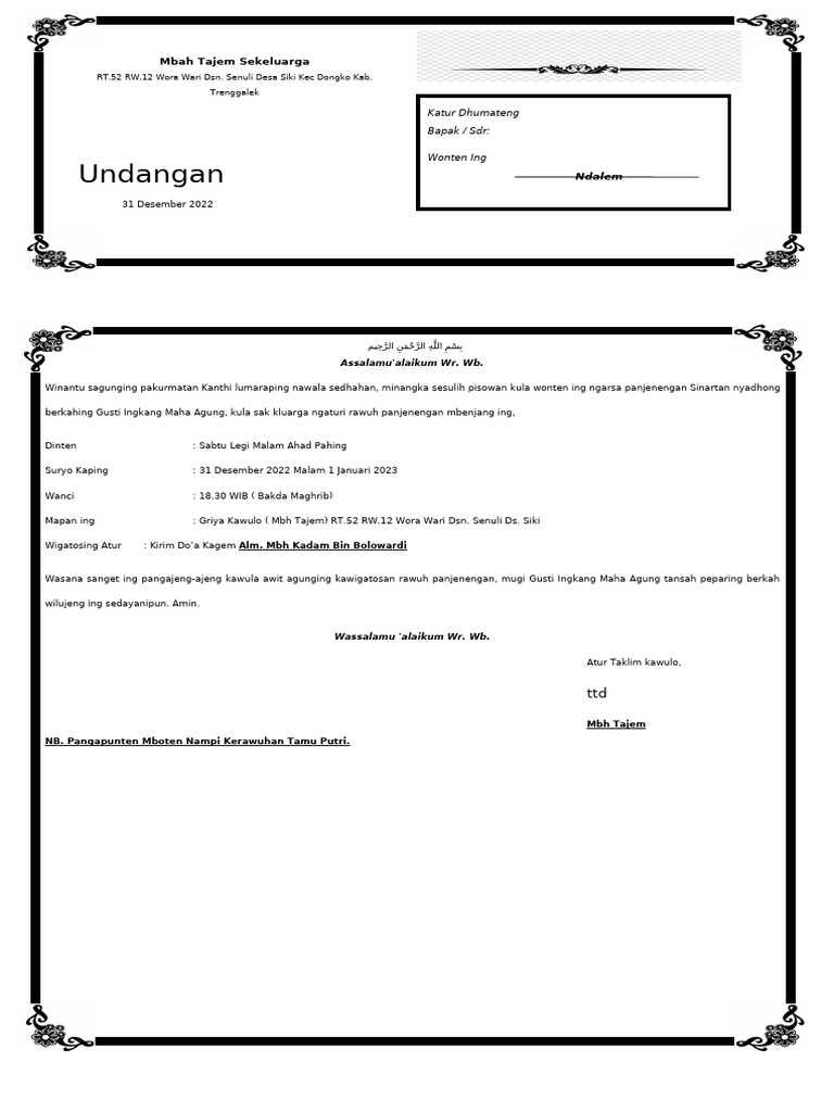 Undangan Tahlil Bpk. Samsuri | PDF