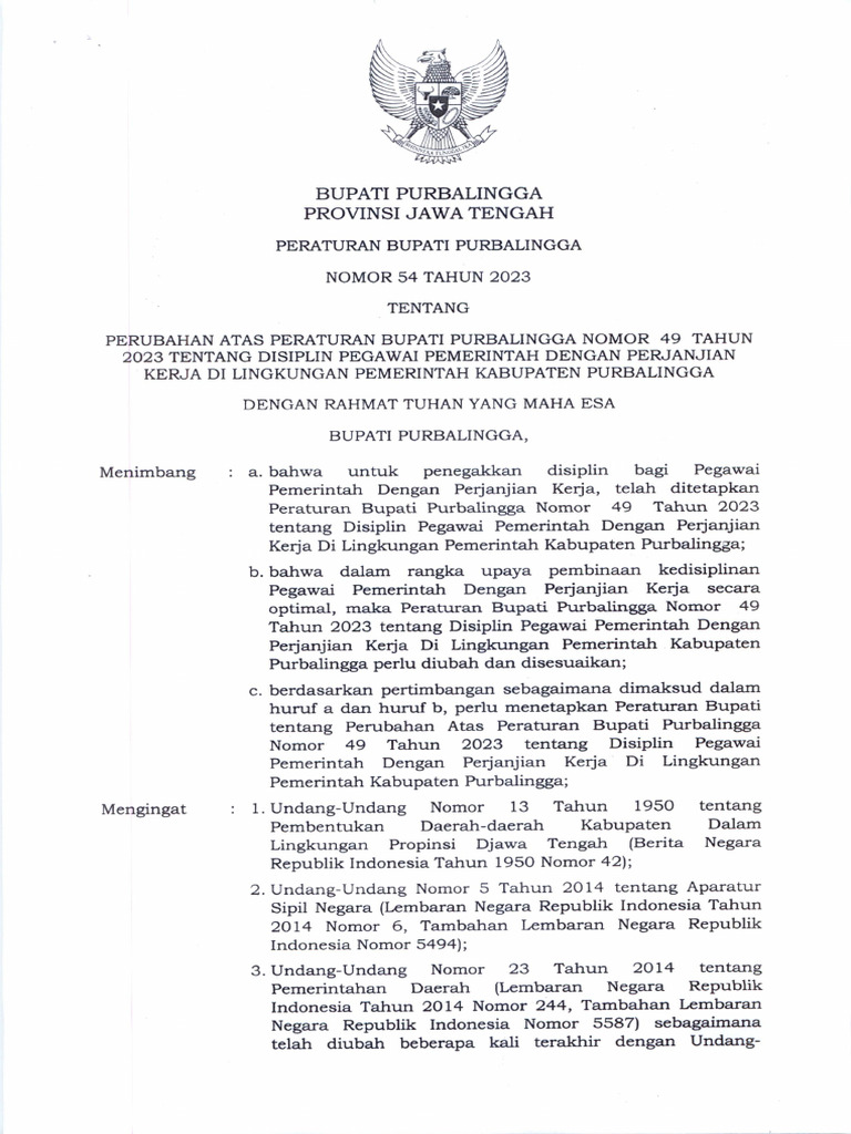 Perbup Perubahan P3K No 54 Tahun 2023 | PDF
