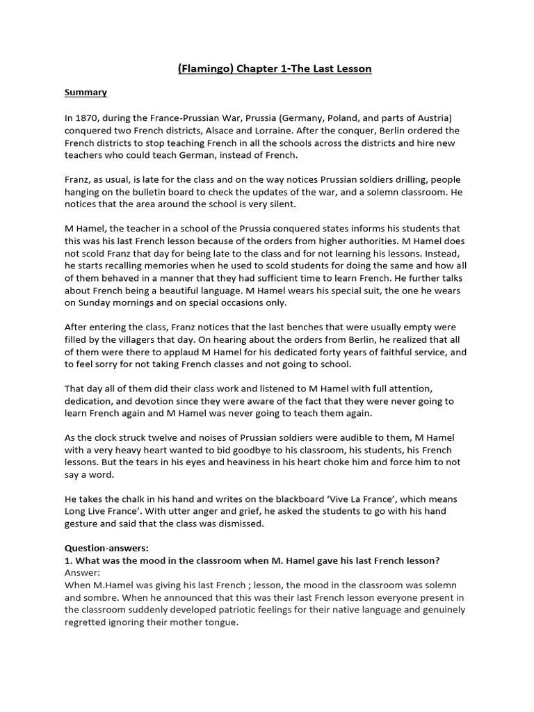 Ch-The Last Lesson(Class 12) | PDF