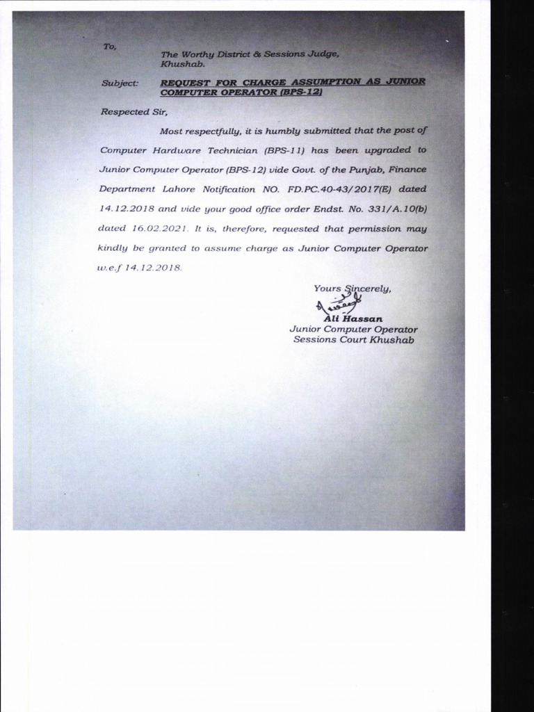 Ali Hassan CHT To JCO | PDF