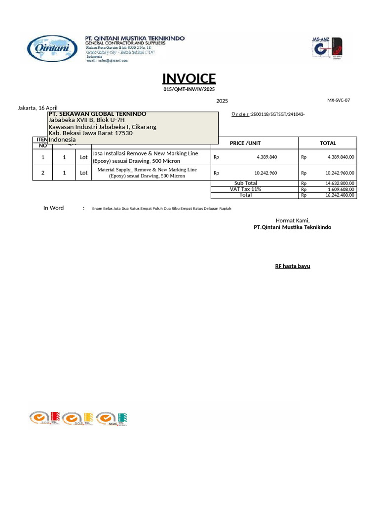 Inv Sekawan Kwitansi Po 2500118 | PDF